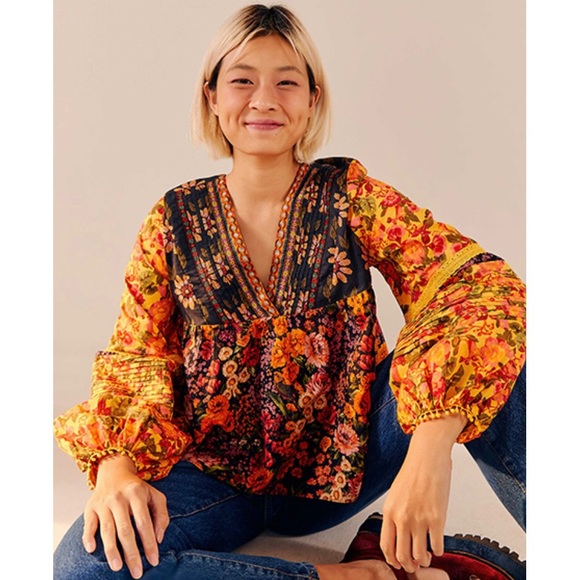 FARM Rio | Tops | Nwt Farm Rio Flowers Garden Blouse Flowers Garden ...